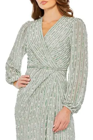 Mac Duggal Sequin-embellished Long Sleeve Evening Gown