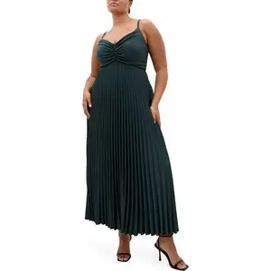 City Chic Ariana Pleated A-line Dress - Emerald