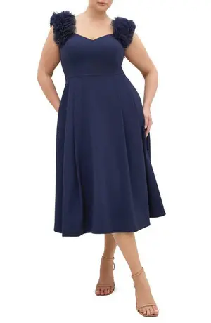 City Chic Roselyn Fit & Flare Cocktail Dress - Navy