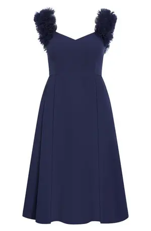 City Chic Roselyn Fit & Flare Cocktail Dress - Navy