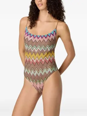 Missoni One-piece Swimsuit In Lamé Viscose With Macro Zig-zag Pattern