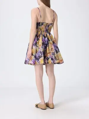 Zimmermann Floral Print Silk And Linen Mini Dress - Blue