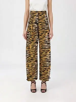 Pinko Wide Leg Trousers With Tiger Print - Black