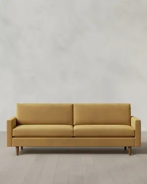 Quince Atlas Midcentury Sofa In Performance Velvet Caramel