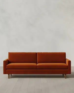 Quince Atlas Midcentury Sofa In Performance Velvet Rust