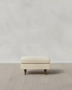 Quince Atlas Midcentury Ottoman In Performance Chenille Linen Blend - Eggshell