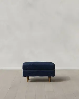 Quince Atlas Midcentury Ottoman In Performance Chenille Linen Blend - Ink