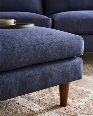 Quince Atlas Midcentury Ottoman In Performance Chenille Linen Blend - Ink