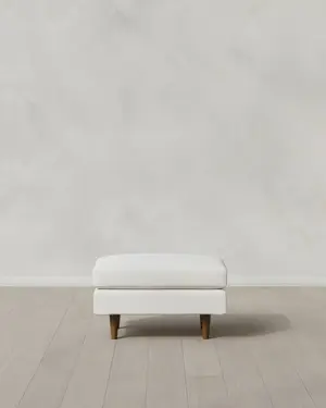 Quince Atlas Midcentury Ottoman In Performance Chenille Linen Blend - Marshmallow
