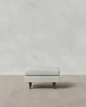 Quince Atlas Midcentury Ottoman In Performance Chenille Linen Blend - Sorrell