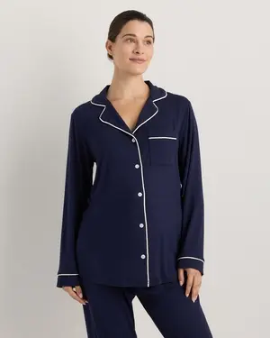 Quince Bamboo Jersey Maternity Long Sleeve Pajama Set - Deep Navy