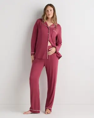 Quince Bamboo Jersey Maternity Long Sleeve Pajama Set - Faded Maroon