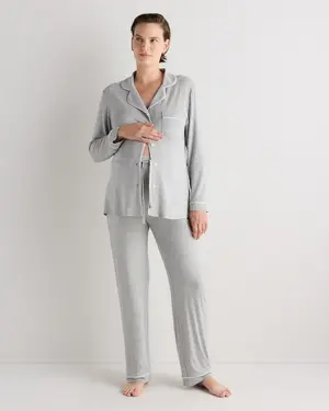 Quince Bamboo Jersey Maternity Long Sleeve Pajama Set - Heather Grey