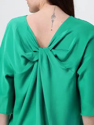 Max Mara Silk Blouse With Round Neckline And Bow Detail - Green