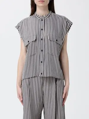 TELA Striped Cotton Sleeveless Shirt - Black