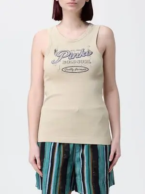 Pinko Ribbed Tank Top With Graphic Print - Brown