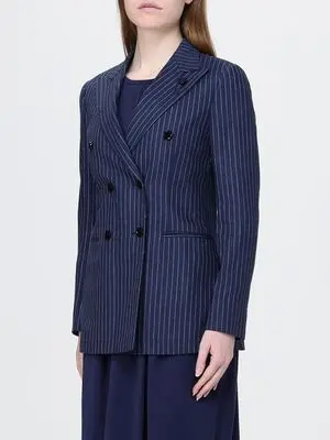 LARDINI Pinstriped Linen Blend Double Breasted Blazer - Nude