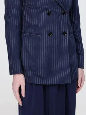 LARDINI Pinstriped Linen Blend Double Breasted Blazer - Nude