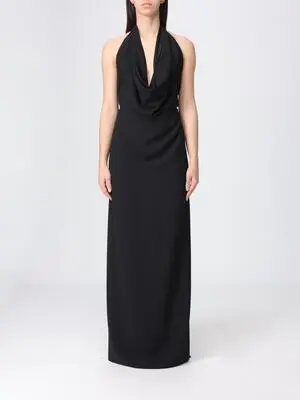 H COUTURE H Couture Halterneck Maxi Dress With Draped Neckline And Open Back Black