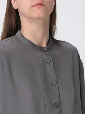 Emporio Armani Mandarin Collar Long Sleeve Shirt - Silver