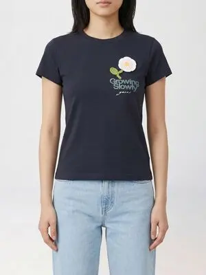GANNI Cotton T-shirt With Crocheted Flower Appliqu - Charcoal