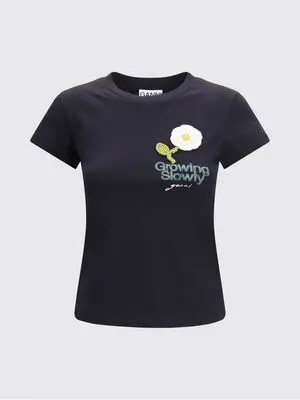 GANNI Cotton T-shirt With Crocheted Flower Appliqu