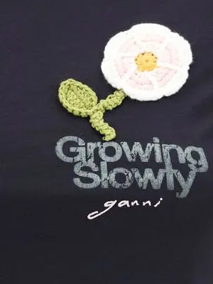 GANNI Cotton T-shirt With Crocheted Flower Appliqu