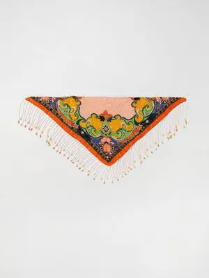 Etro Paisley Print Silk Scarf With Beaded Fringes - Fa02