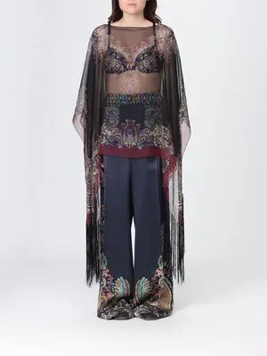 Etro Printed Cape With Fringe Detail