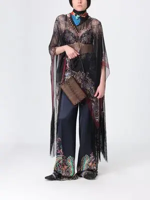 Etro Printed Cape With Fringe Detail