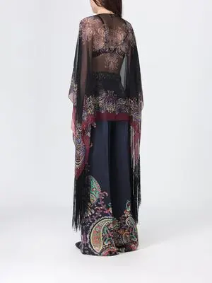 Etro Printed Cape With Fringe Detail