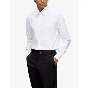 BOSS Regular-fit Long-sleeved Cotton-poplin Shirt - White