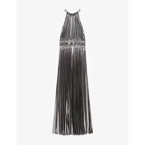 Maje Pleated Halter-neck Woven Maxi Dress