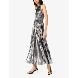 Maje Pleated Halter-neck Woven Maxi Dress