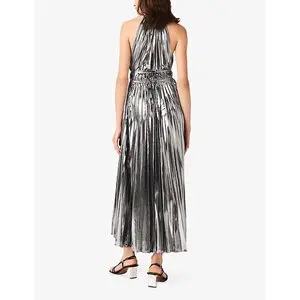 Maje Pleated Halter-neck Woven Maxi Dress