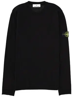 Stone Island Cotton Logo Patch Pullover Sweater - Black