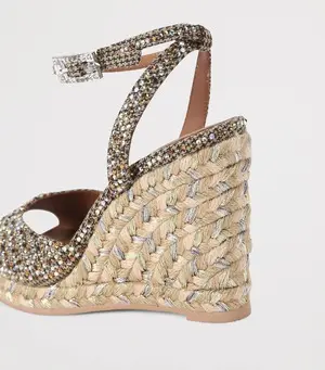 Kurt Geiger Embellished Wedge Sandals With Checked Upper And Espadrille Sole