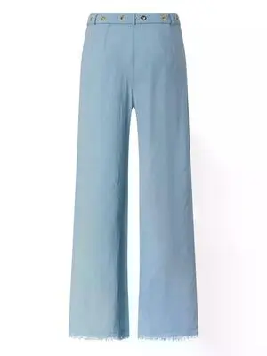 Pinko Belted Linen Blend Trousers With Fringed Hem