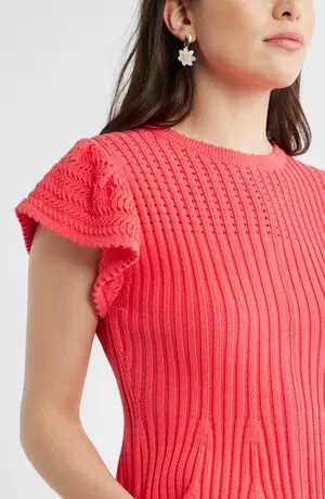 Caslon Flutter Sleeve Pima Cotton Sweater - Red Geranium
