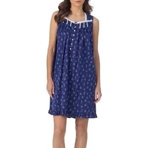 Eileen West Sleeveless Cotton Jersey Nightgown - Navy