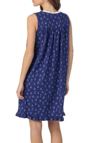 Eileen West Sleeveless Cotton Jersey Nightgown - Navy