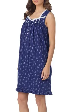 Eileen West Sleeveless Cotton Jersey Nightgown - Navy