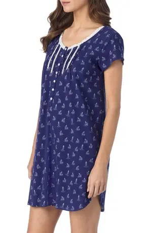 Eileen West Cotton Jersey Short Nightgown - Navy