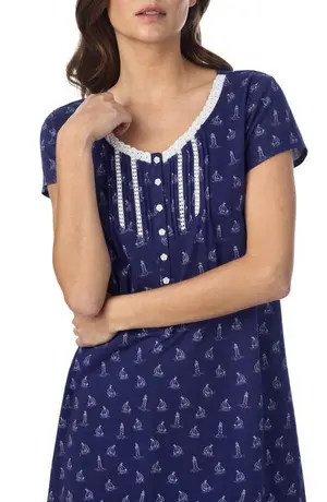 Eileen West Cotton Jersey Short Nightgown - Navy