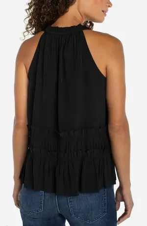LIVERPOOL Ruffle Tie Neck Sleeveless Top - Black