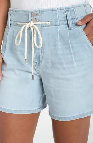 LIVERPOOL Pleated Denim Drawstring Shorts