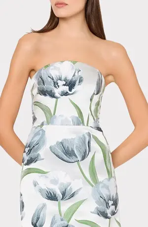 MILLY Orion Tulip Jacquard Strapless Gown - Blue