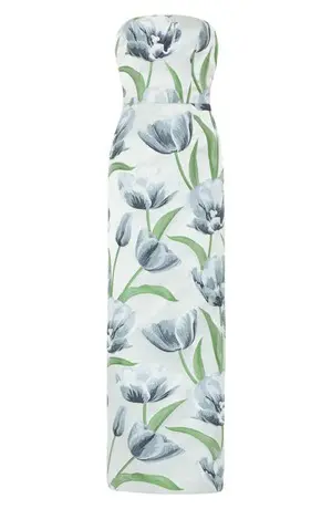MILLY Orion Tulip Jacquard Strapless Gown - Blue