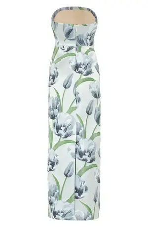 MILLY Orion Tulip Jacquard Strapless Gown - Blue