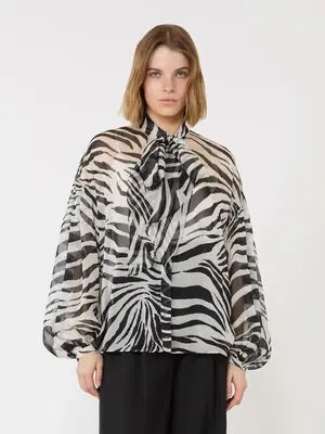 Max Mara Printed Silk Chiffon Blouse - Black